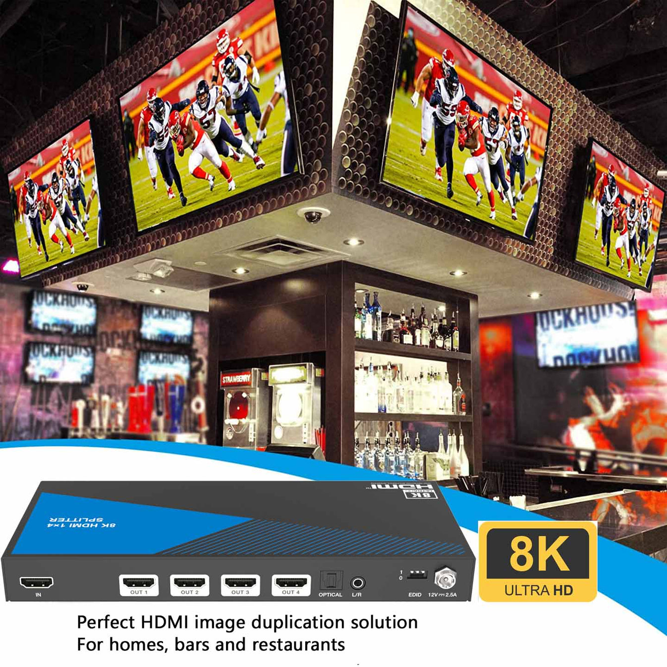 8K HDMI Splitter 1 in 4 out Audio Extractor EDID Management-BUNGPUNG