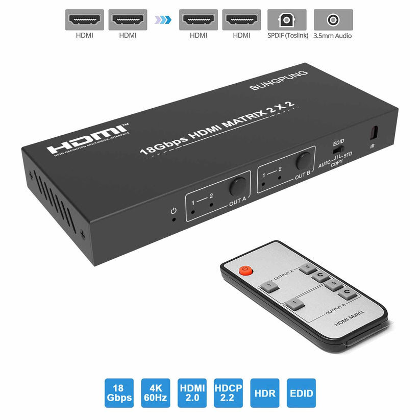 4K HDMI Matrix Switcher 2x2 Audio Extractor EDID Management-BUNGPUNG